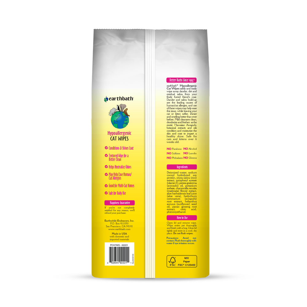 Hypoallergenic Cat Wipes, for Sensitive Skin | earthbath®